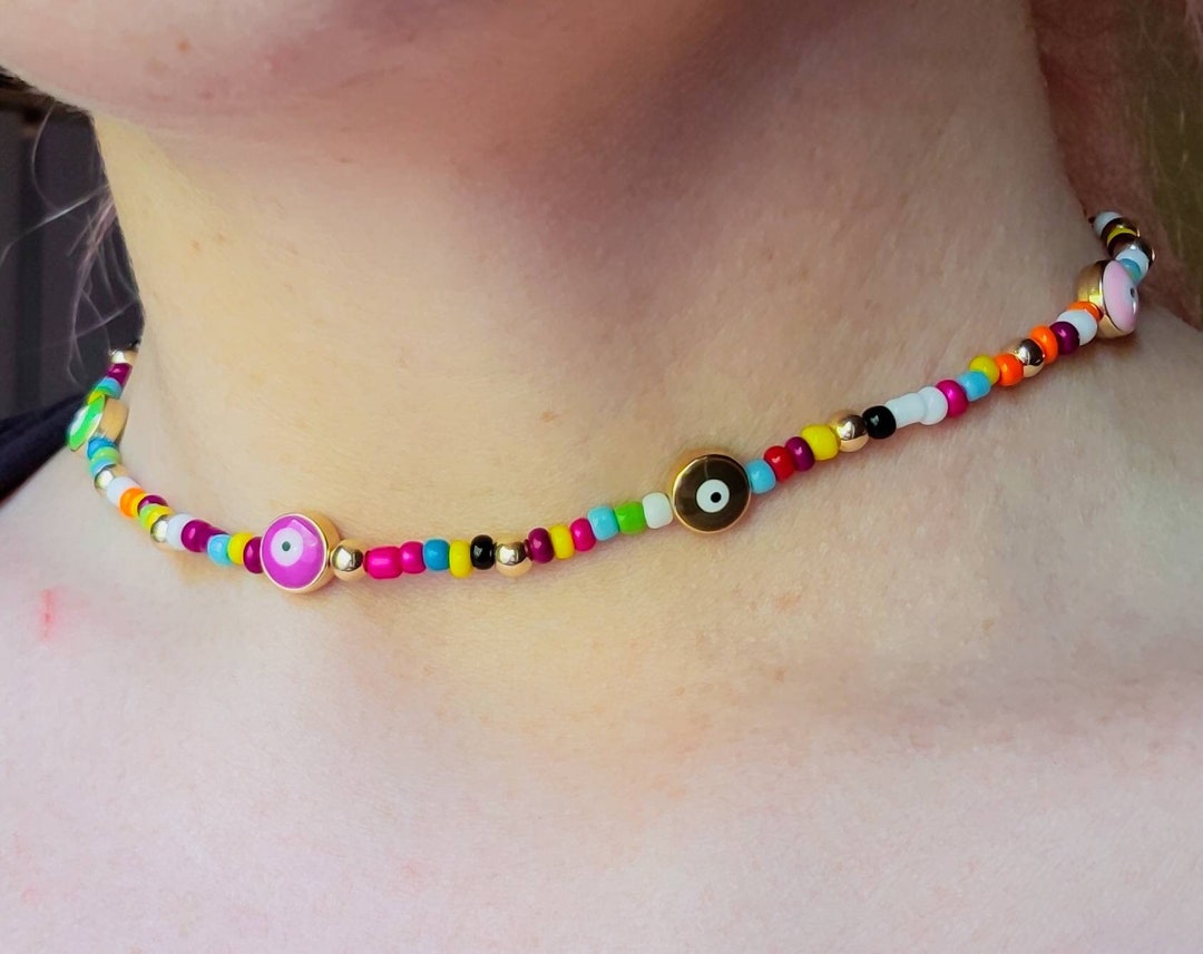 Evil Eye Beaded Choker, Handmade Jewelry, Boho Jewelry, Choker ...