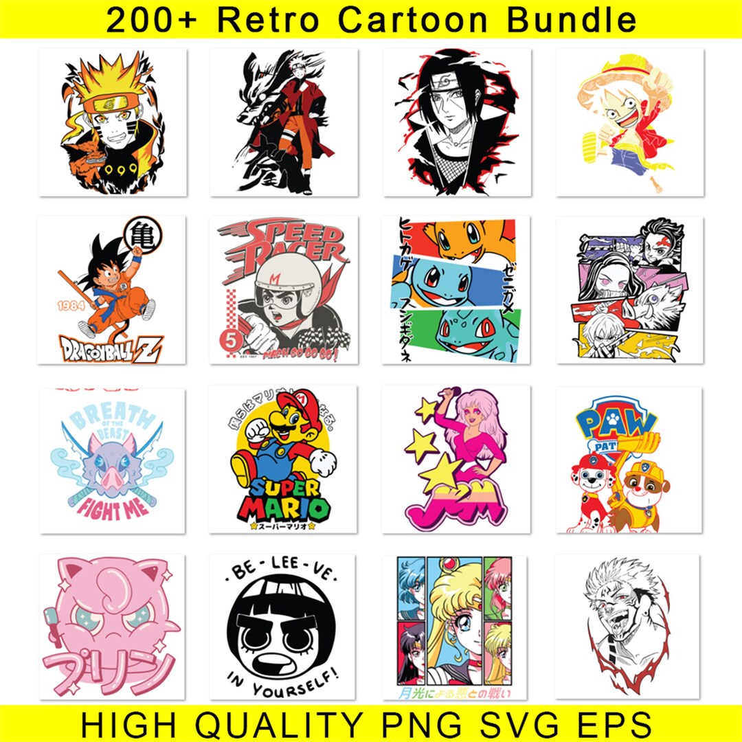 200+ Amusing, Cartoon SVG/PNG Files, Vintage Cartoon Clipart Set ...