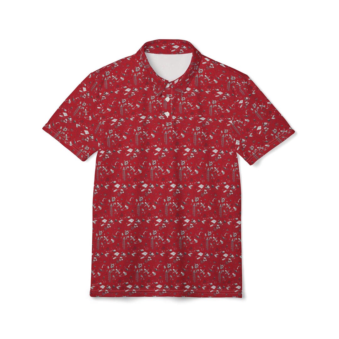 Retro Tools Pattern Engineering Polo Shirt | All-over Print Red ...