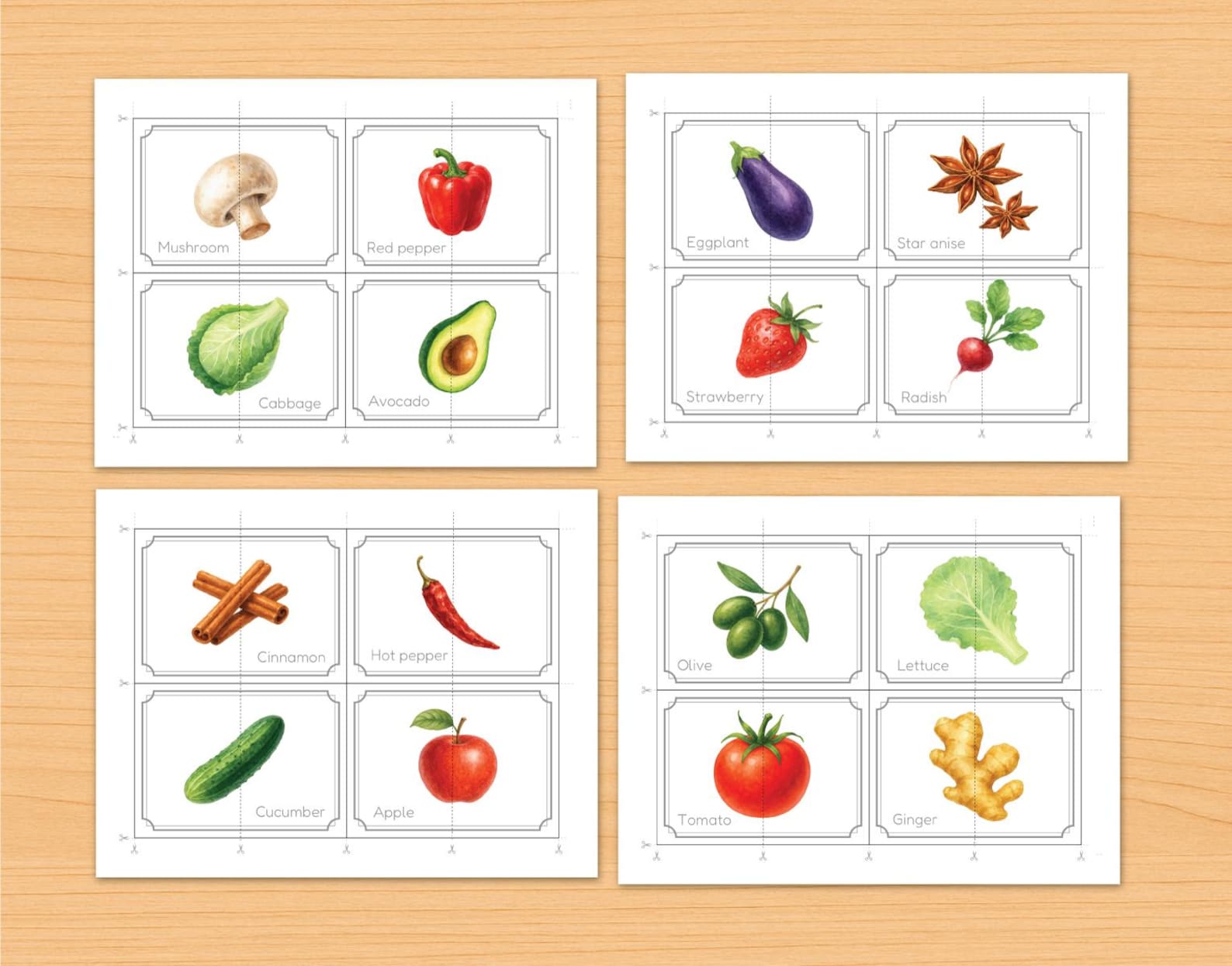 Fruits, Vegetables and Herbs Matching Game | Printable Montessori ...