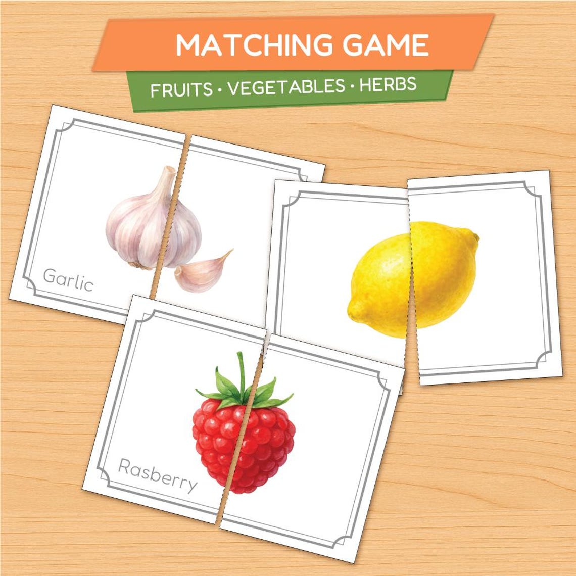 Fruits, Vegetables and Herbs Matching Game | Printable Montessori ...