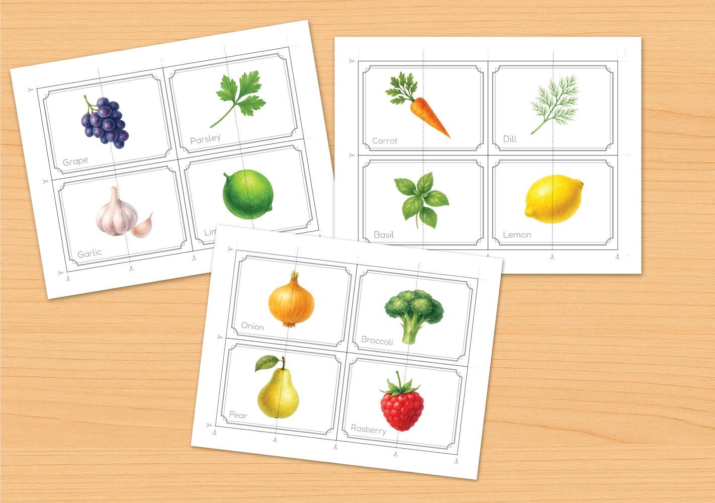 Fruits, Vegetables and Herbs Matching Game | Printable Montessori ...