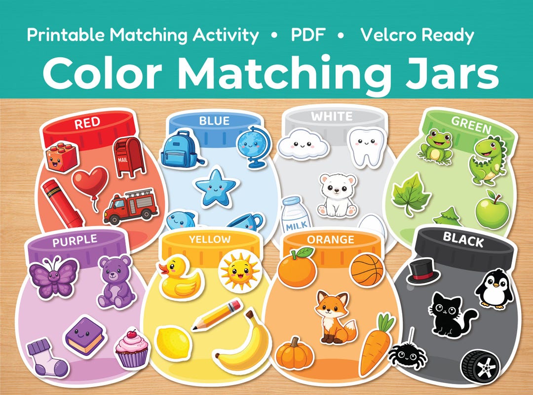 Color Matching Jar Game Printable | Toddler Color Sorting Activity PDF ...