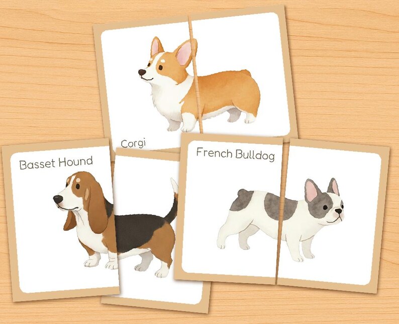 Dog Breeds Matching Game | Montessori Puzzle Cards (PDF Download) - Etsy