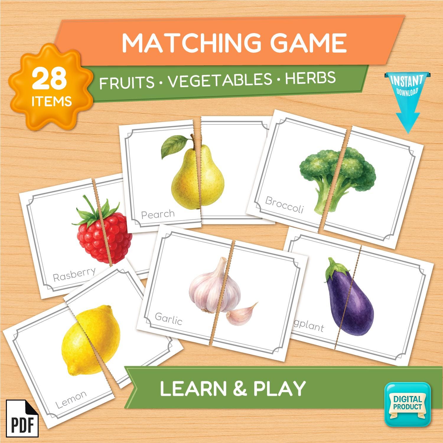 Fruits, Vegetables and Herbs Matching Game | Printable Montessori ...