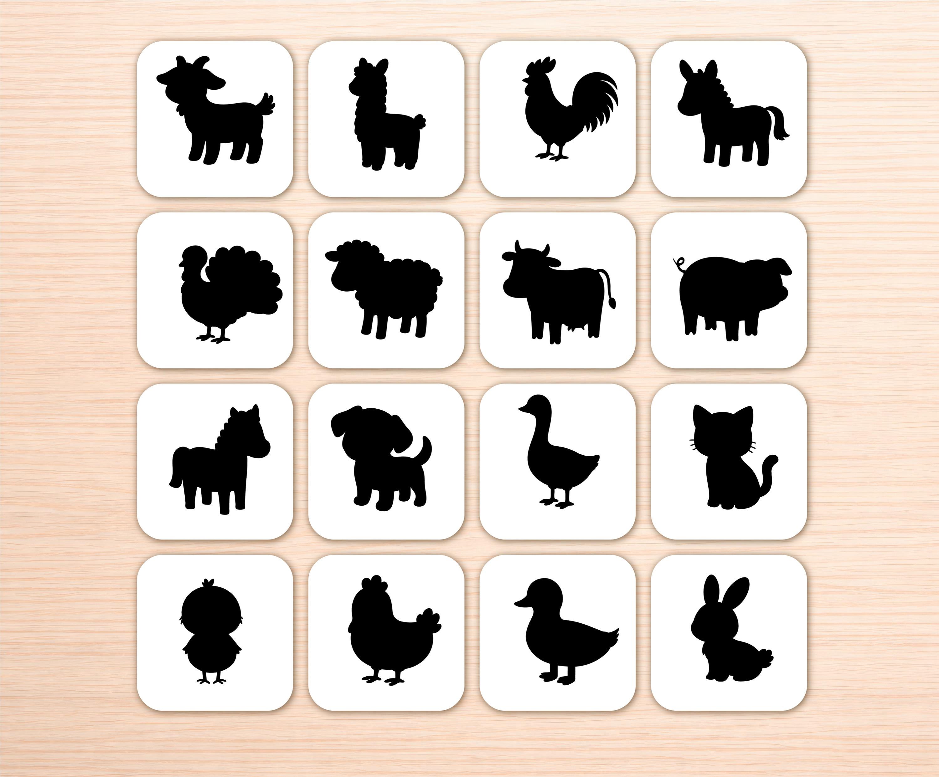 Farm Animals Shadow Matching Cards, 16 Pair Printable Game for Toddlers ...