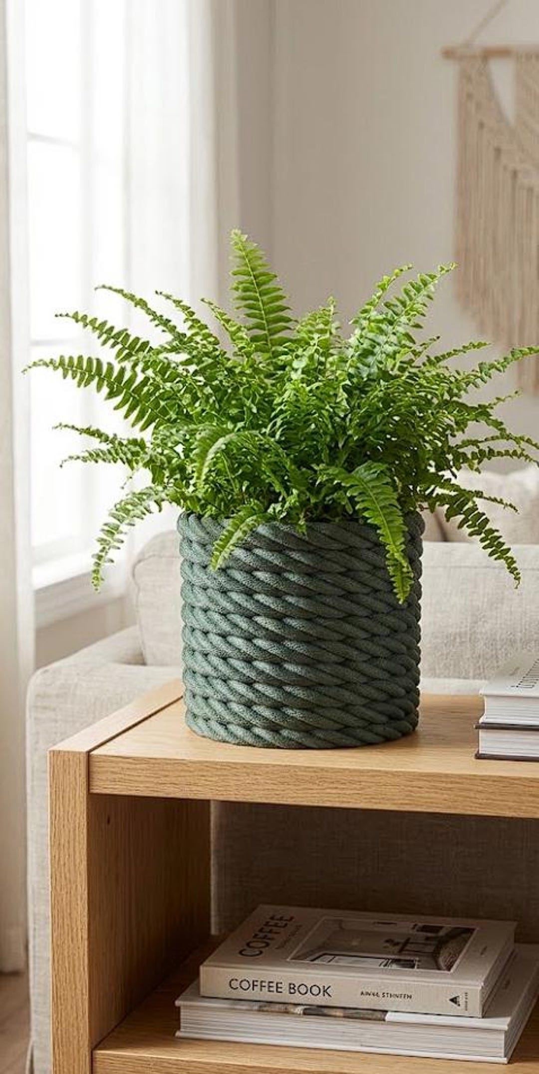 Woven Rope Texture Planter | 3D Printed Boho Basket Pot | Dark Green ...