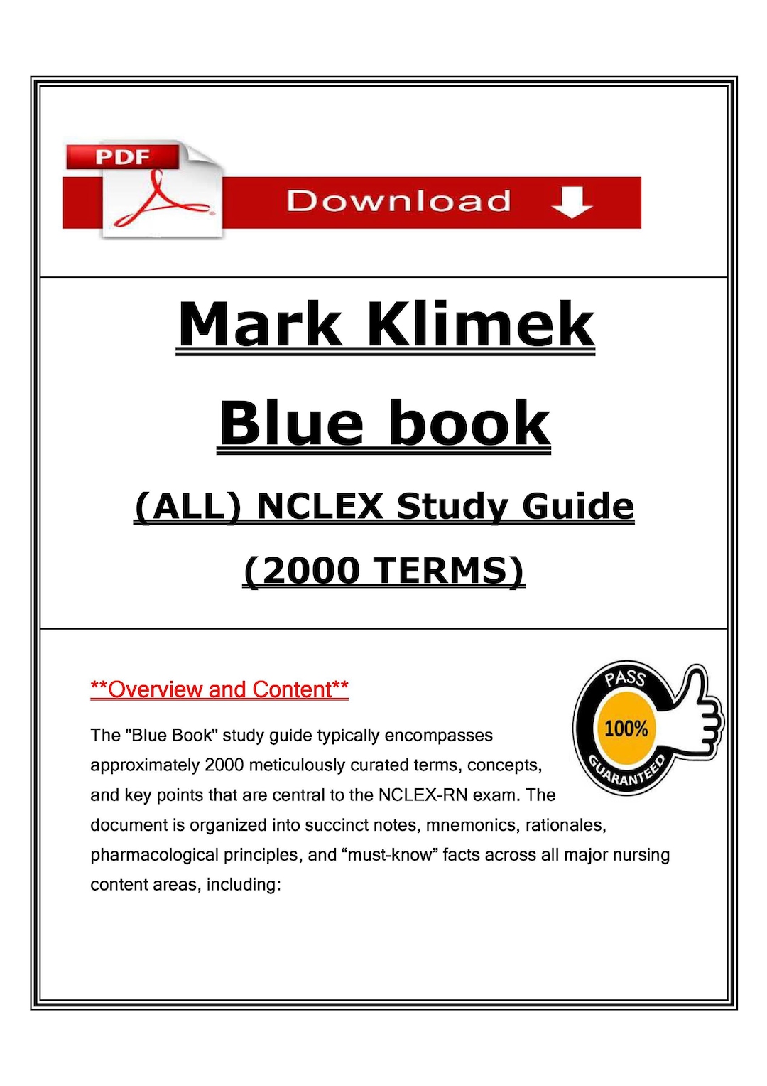 Mark Klimek Blue Book NCLEX Study Guide | 2000 Key Terms | Nursing PDF ...
