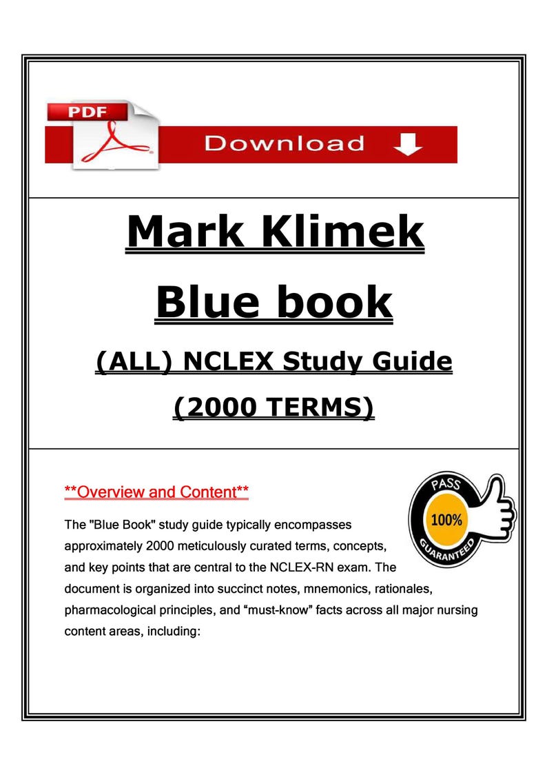 Mark Klimek Blue Book NCLEX Study Guide | 2000 Key Terms | Nursing PDF ...