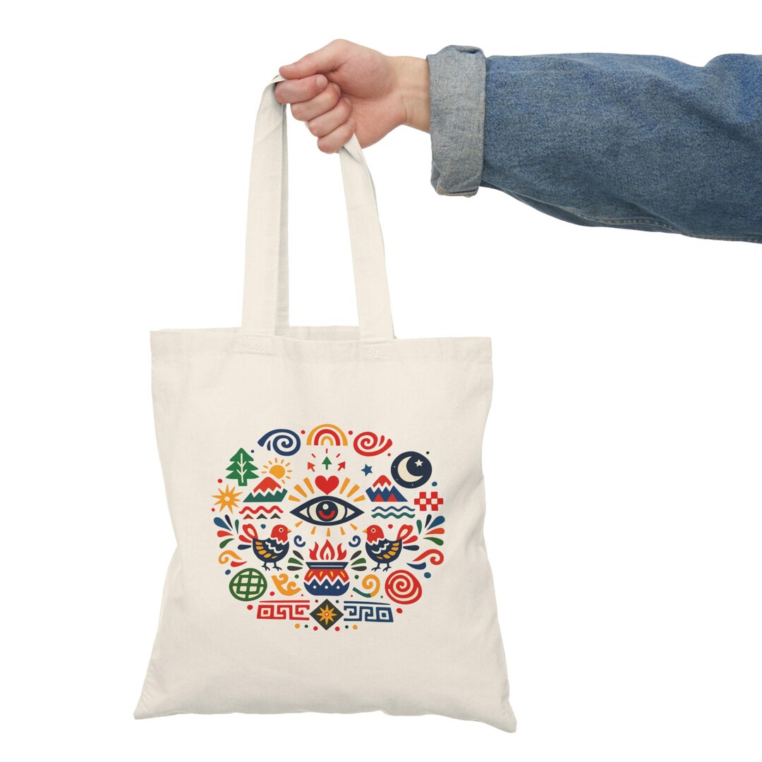 Boho Folk Art Tote - Balkan Motifs, Eye Symbol, Heart & Birds Design - Etsy