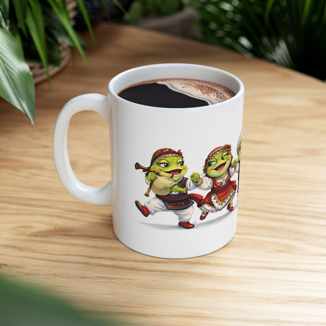 Bulgarian Folk Mug, Cute Dancing Frogs Illustration, Balkan Folklore ...