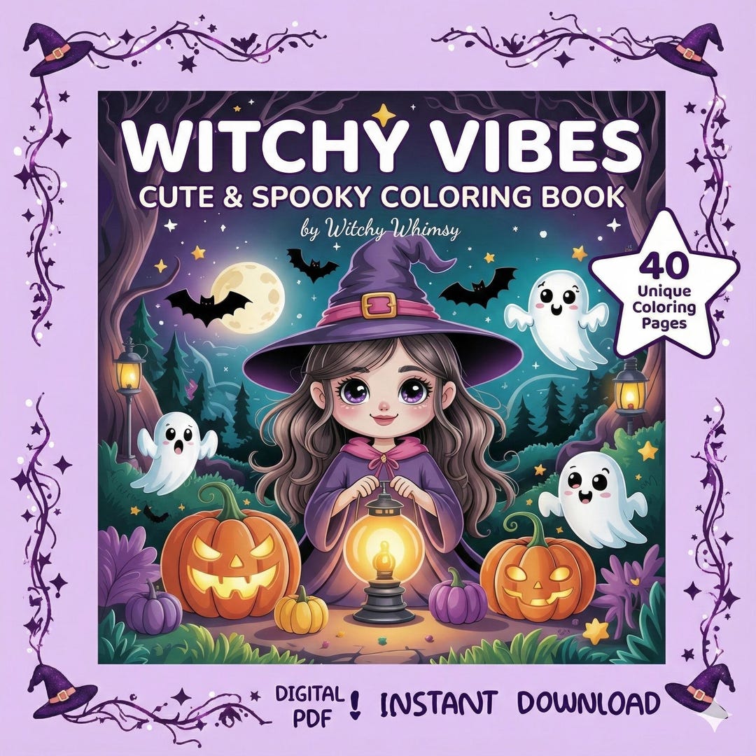 Witchy Vibes Coloring Pages • Cute & Spooky Printable Coloring Book ...