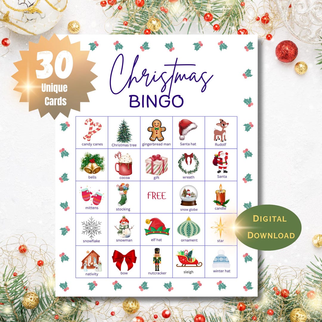 30 Unique Christmas Bingo Cards, Christmas Bingo Game, Work Holiday ...