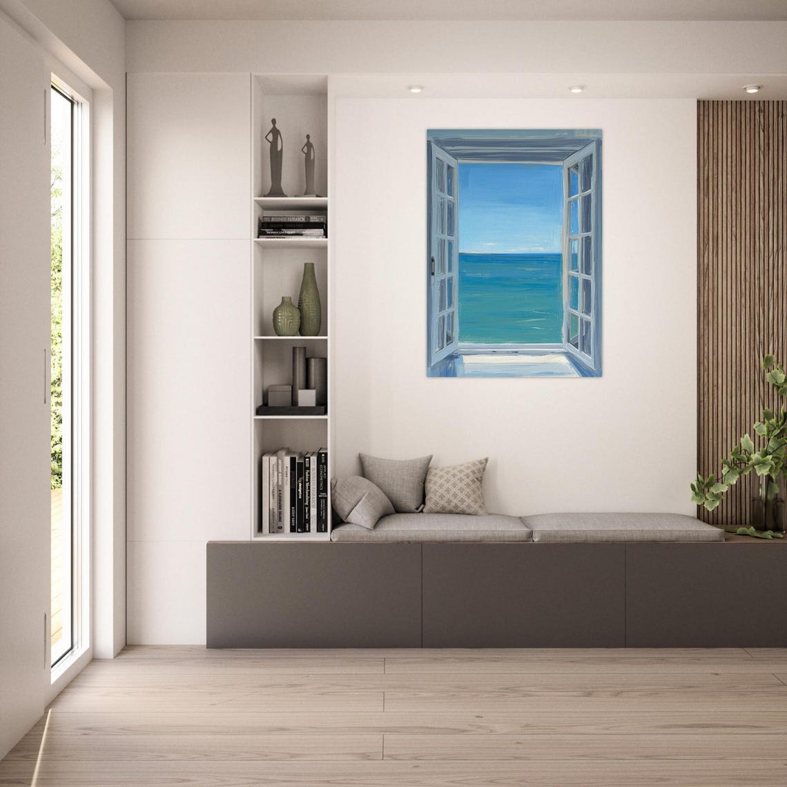 Coastal Window View Wall Art | Ocean Painting Print | Beach House Decor ...