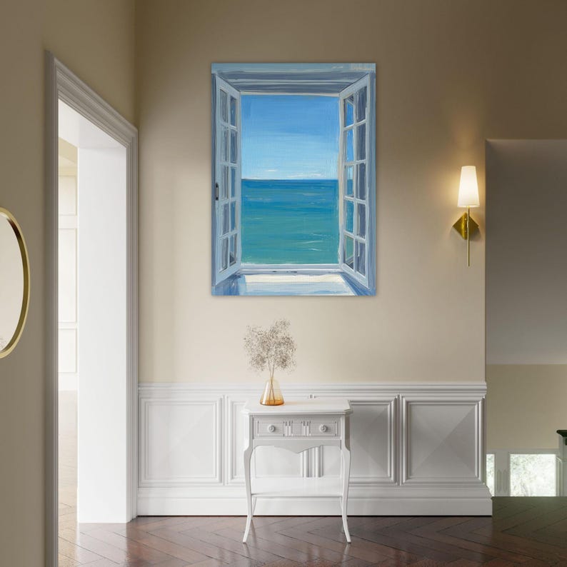 Coastal Window View Wall Art | Ocean Painting Print | Beach House Decor ...