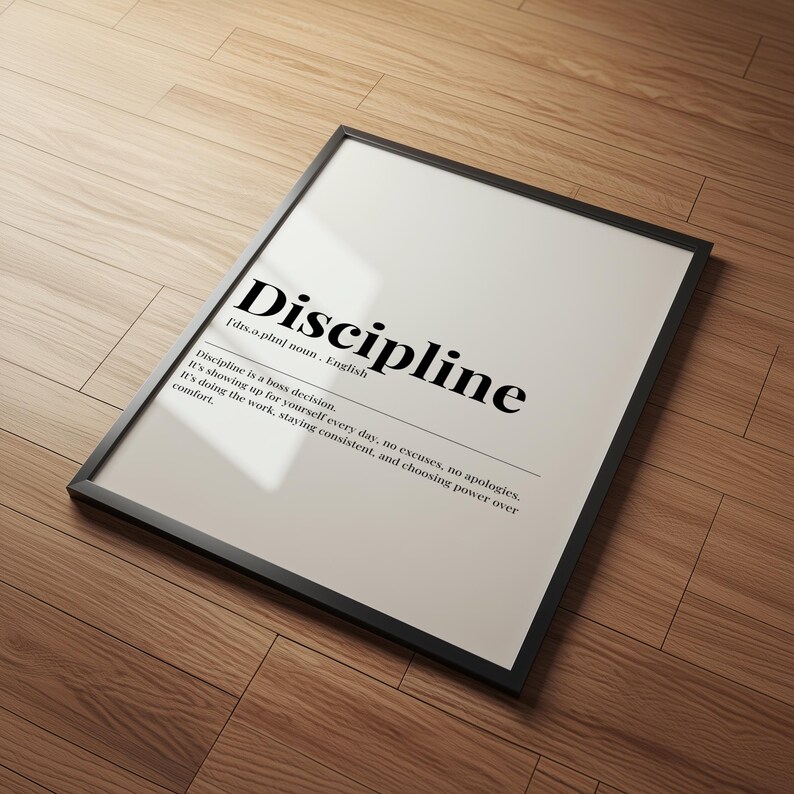 Framed Discipline Definition, Black Metal Frame, Ready to Hang Gym Art ...