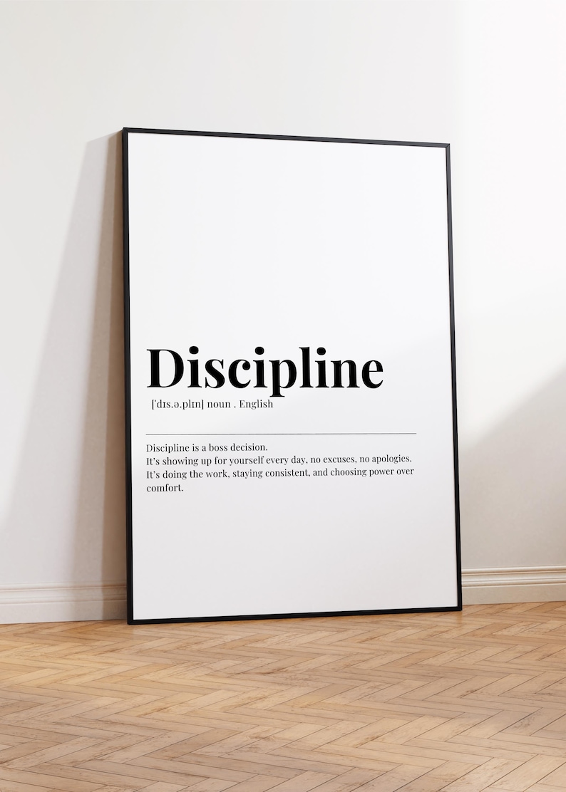 Framed Discipline Definition, Black Metal Frame, Ready to Hang Gym Art ...