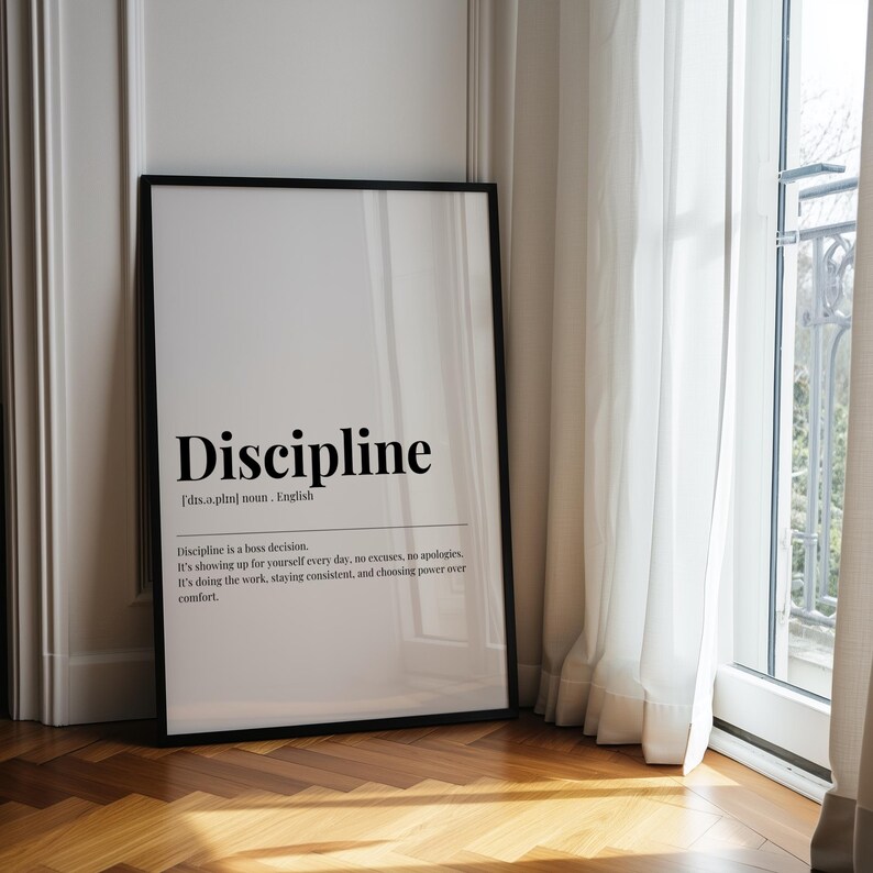 Framed Discipline Definition, Black Metal Frame, Ready to Hang Gym Art ...