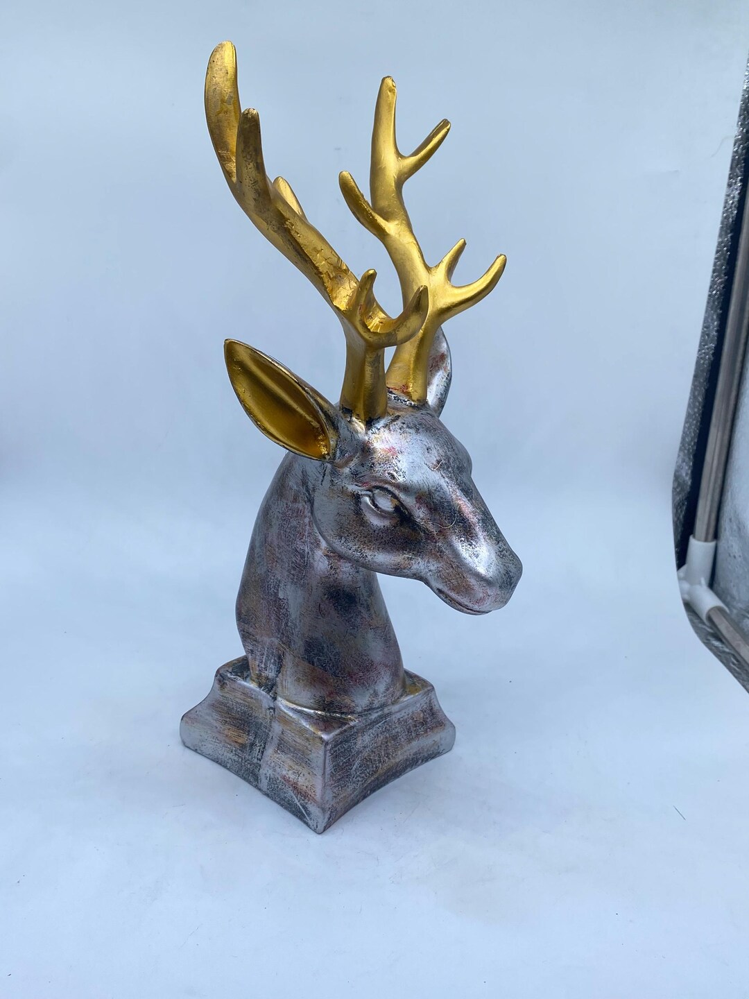 Golden Antler Deer Head Statue | Luxury Animal Sculpture for Home ...
