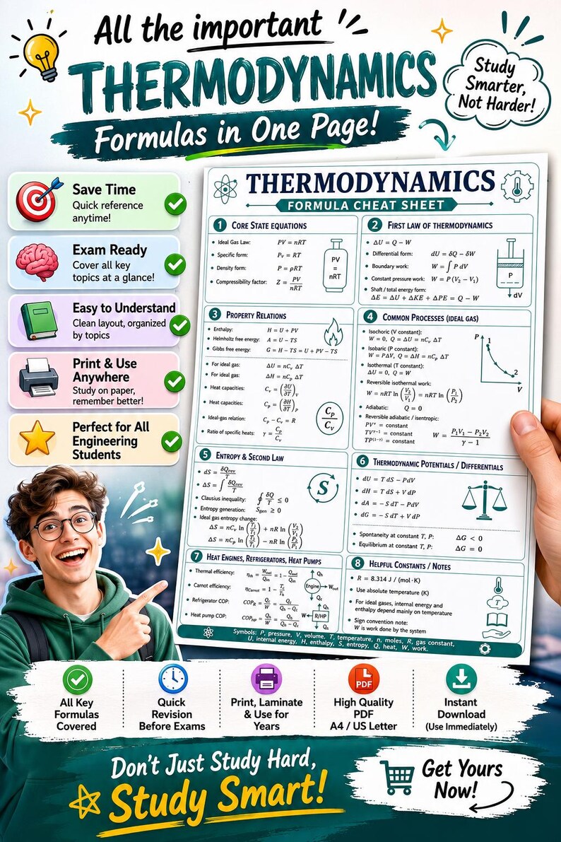 Thermodynamics Formula Cheat Sheet | Physics Formulas | Engineering ...