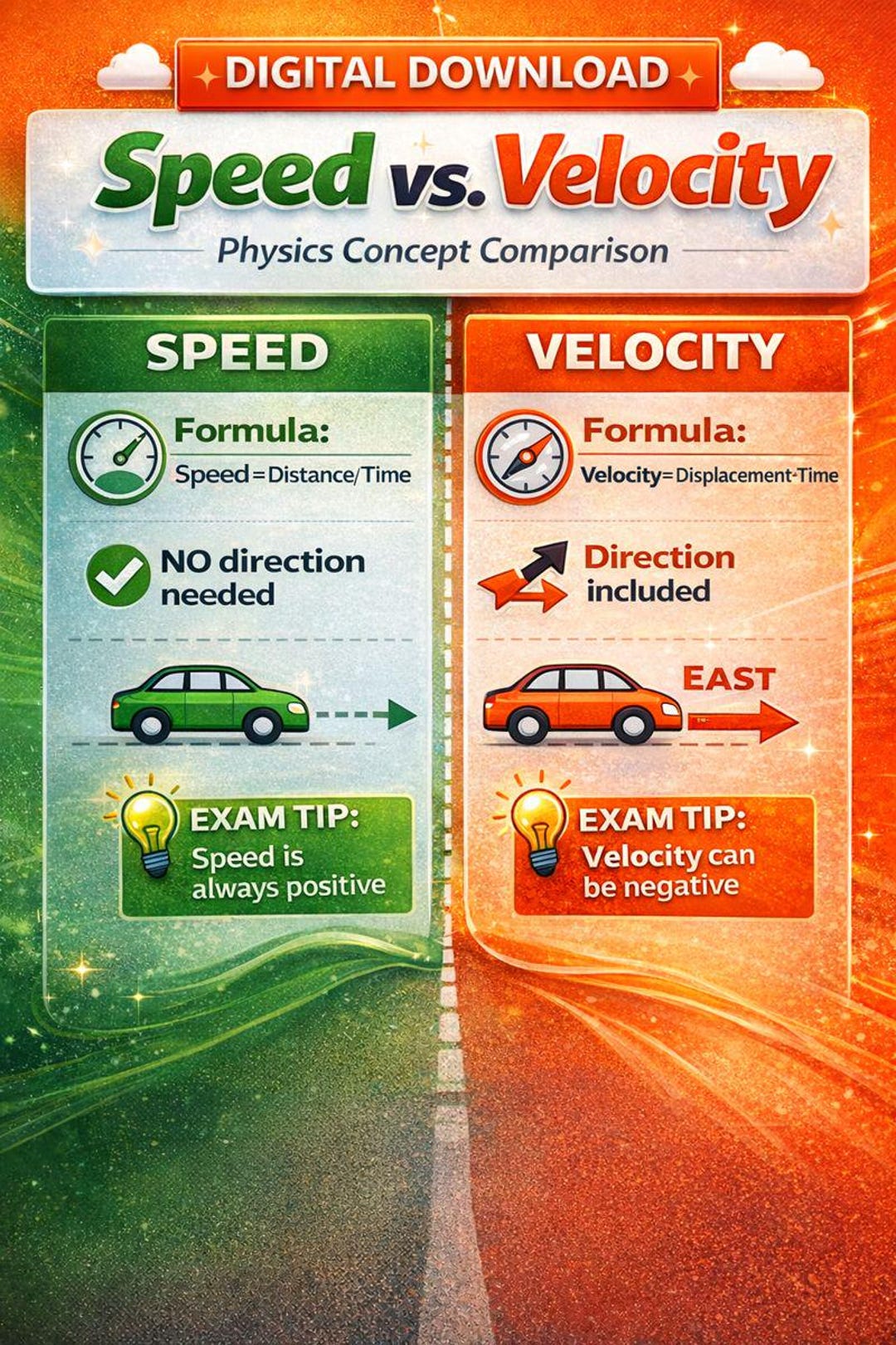 Speed Vs Velocity Physics Poster | Classroom Science Chart (digital ...