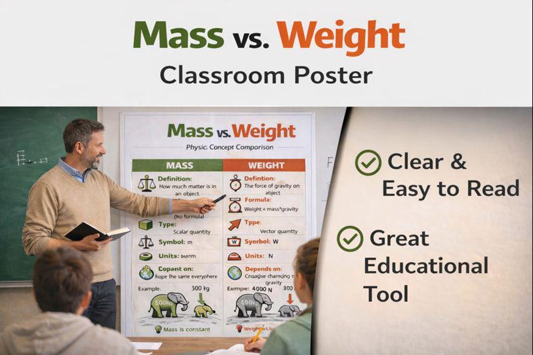 Mass Vs Weight Physics Poster – Classroom Science Chart (printable) - Etsy