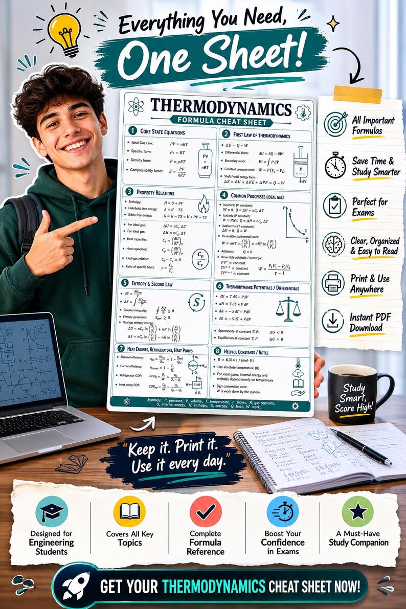 Thermodynamics Formula Cheat Sheet | Physics Formulas | Engineering ...