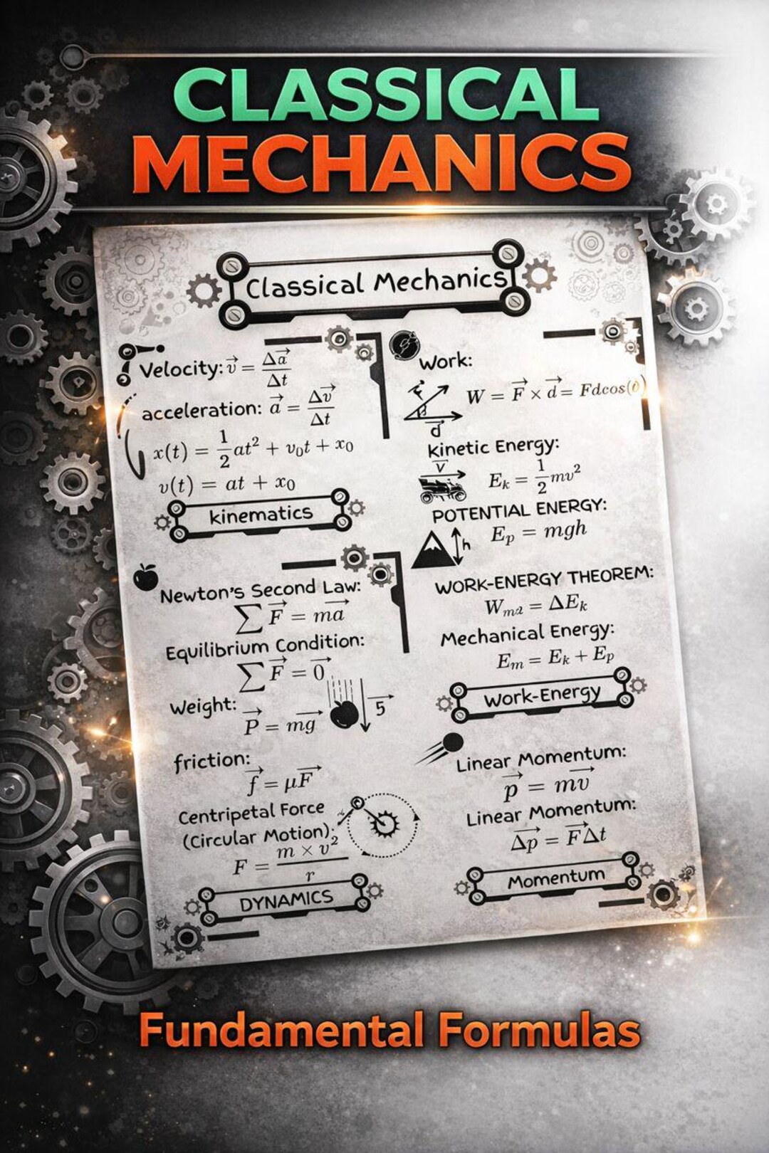 Classical Mechanics Formulas Poster | Physics for High School & College ...
