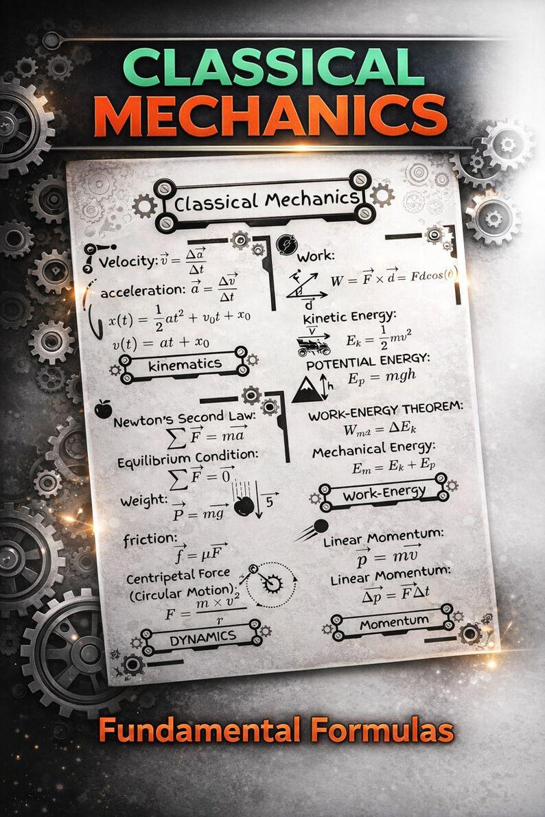 Classical Mechanics Formulas Poster | Physics for High School & College ...