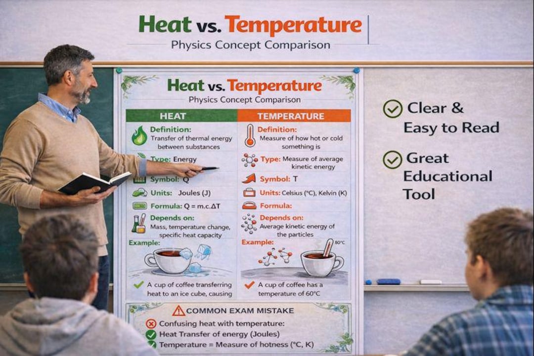 Heat Vs Temperature Physics Poster | Classroom Science Chart (digital ...