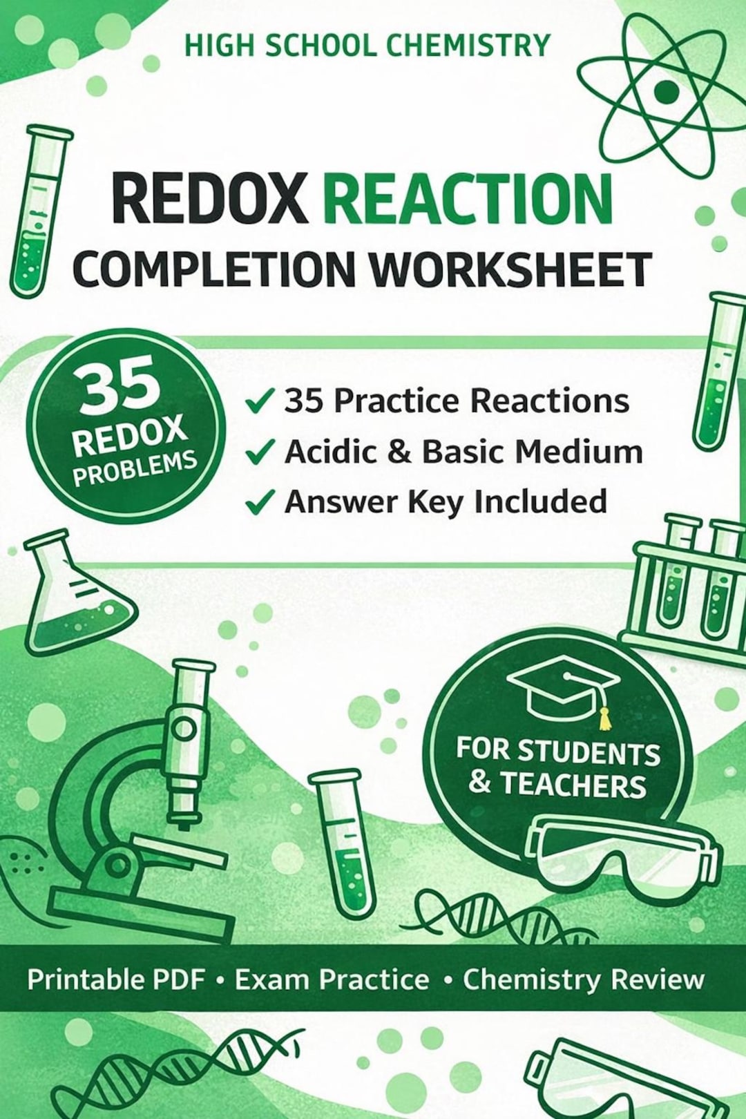 Redox Reactions + Solution Worksheet PDF | Oxidation Reduction Practice ...