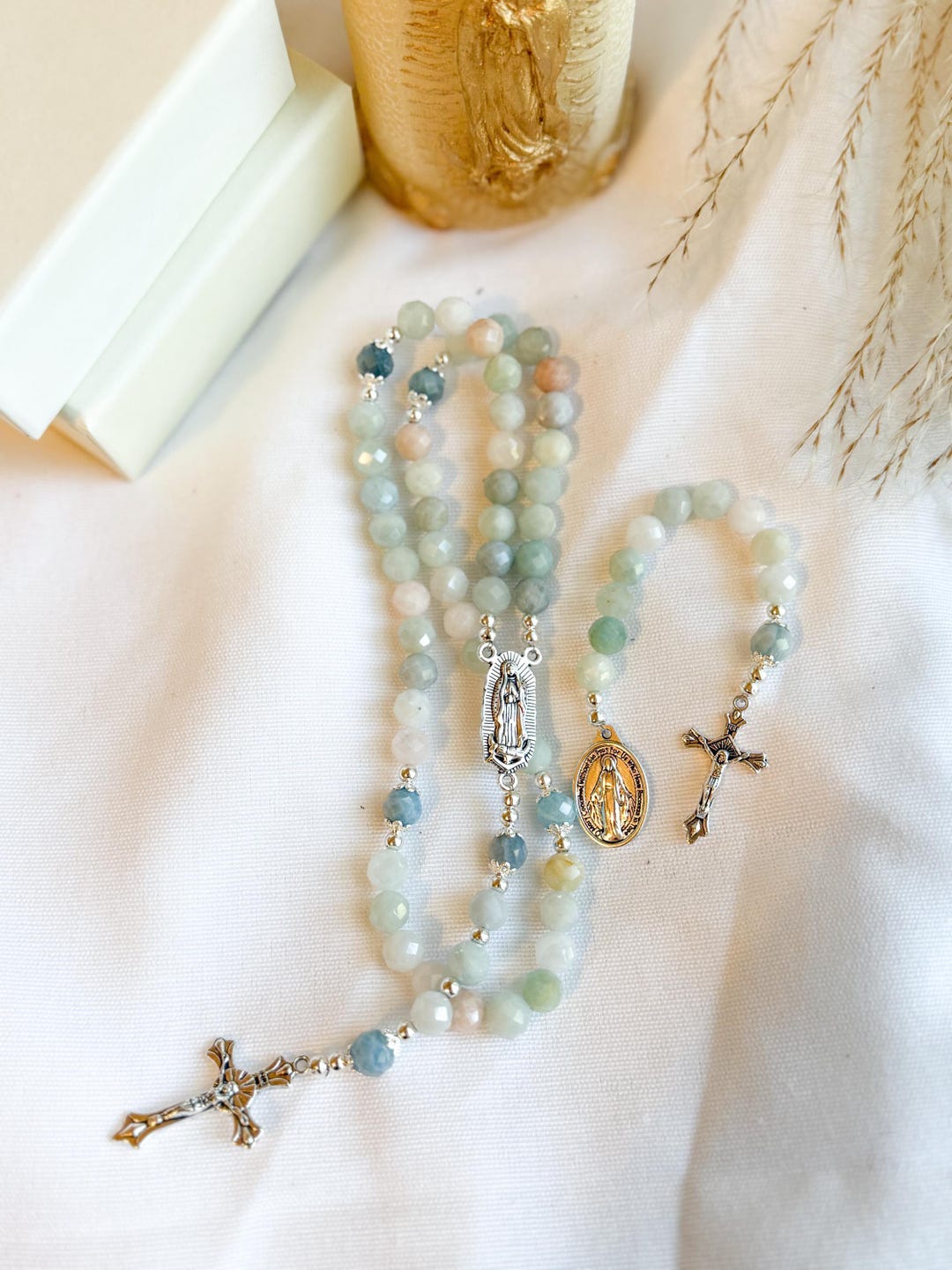 Catholic Gemstone Rosary Bundle – Full Silver Rosary + Matching Decade ...
