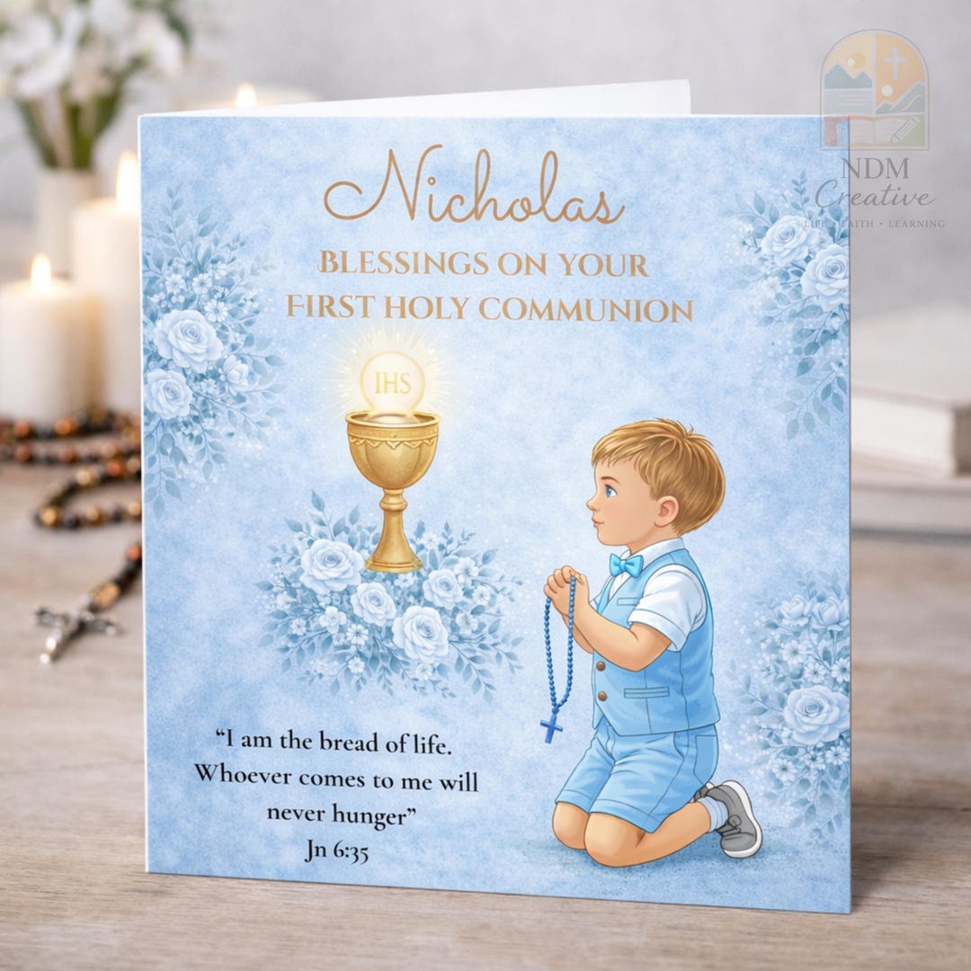 Personalised First Holy Communion Card for Boy | Catholic Religious ...