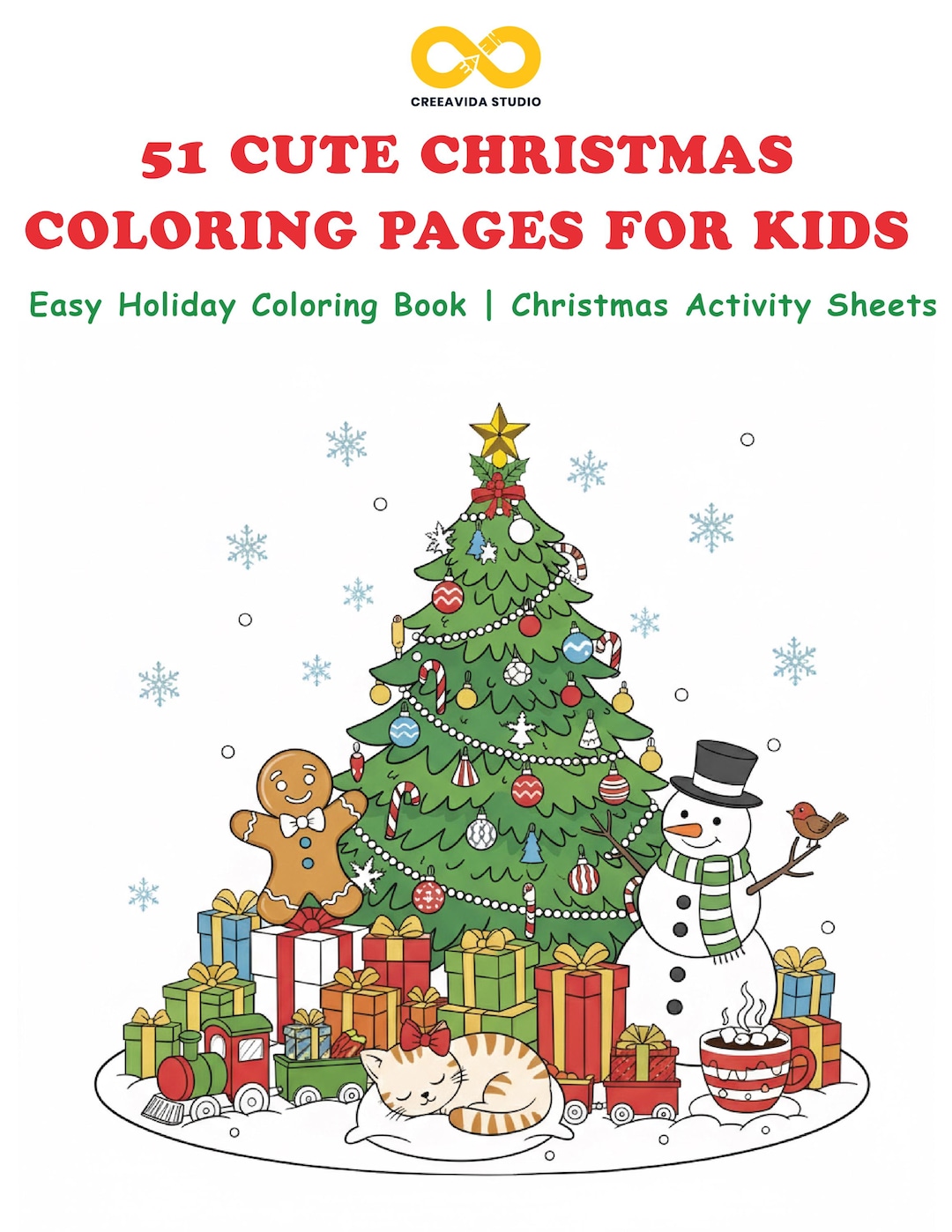 51 Cute Christmas Coloring Pages for Kids | Easy Holiday Coloring Book ...