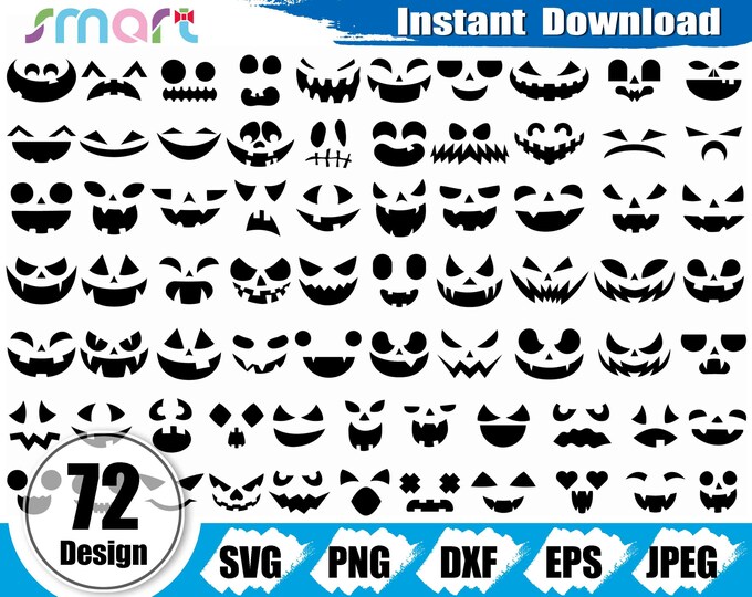 Pumpkin Face Svg Bundle,pumpkin Emoji Face Svg,halloween Clipart Vector ...
