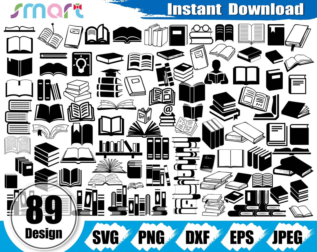 Book SVG Clipart Bundle: Library, Reading, Teacher (digital Download ...