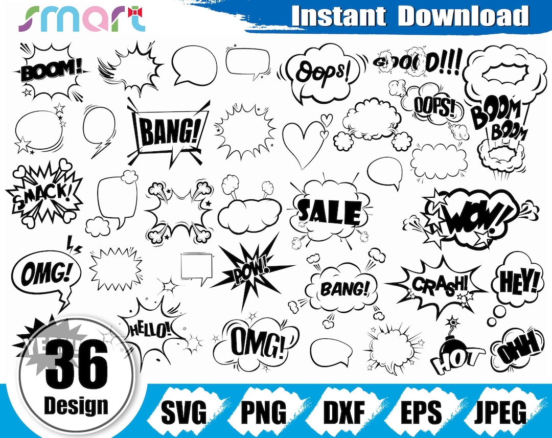 Superhero Speech Bubble Svg Bundle,comic Bubbles Svg,cartoon Speech ...
