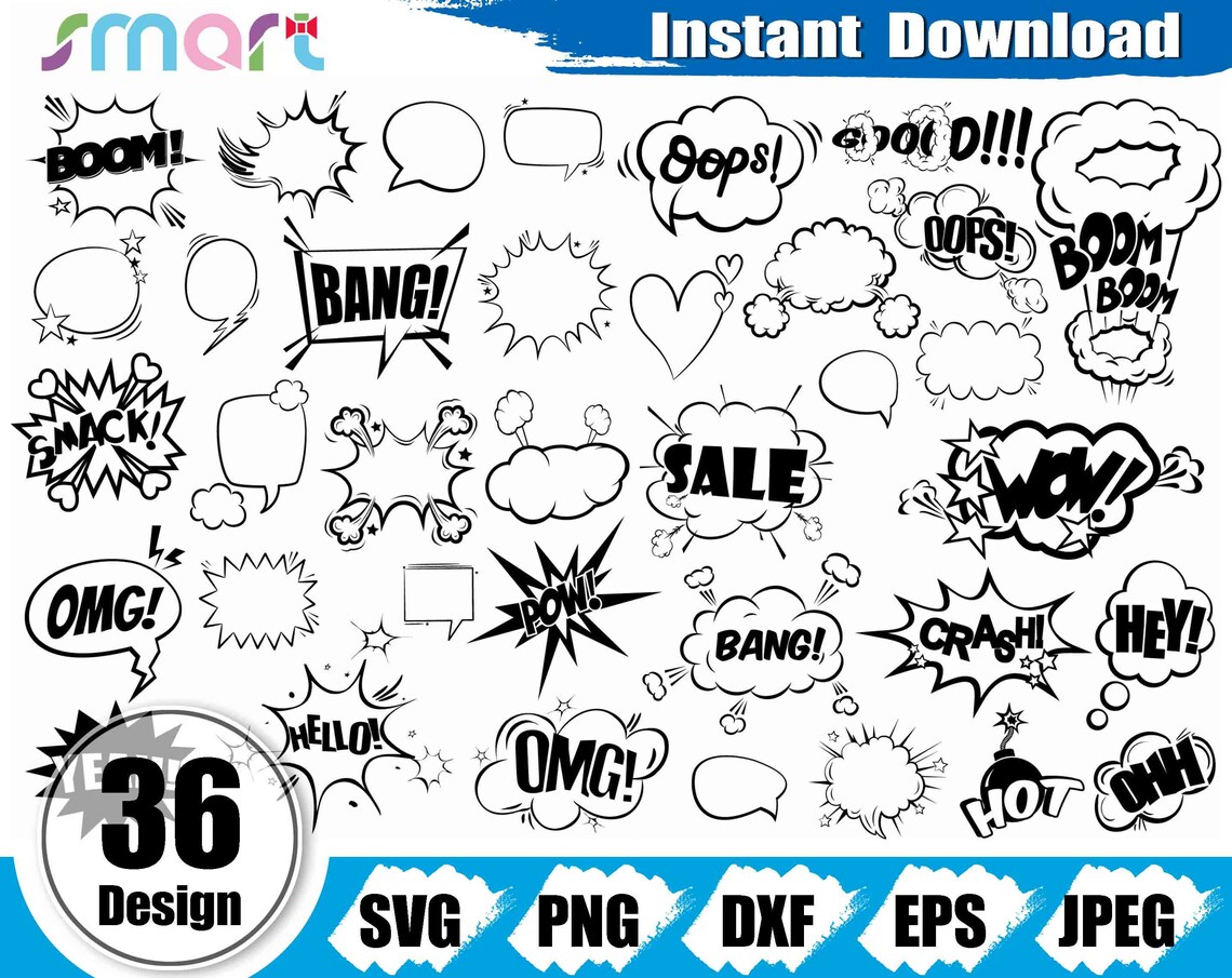 Superhero Speech Bubble Svg Bundle,comic Bubbles Svg,cartoon Speech ...