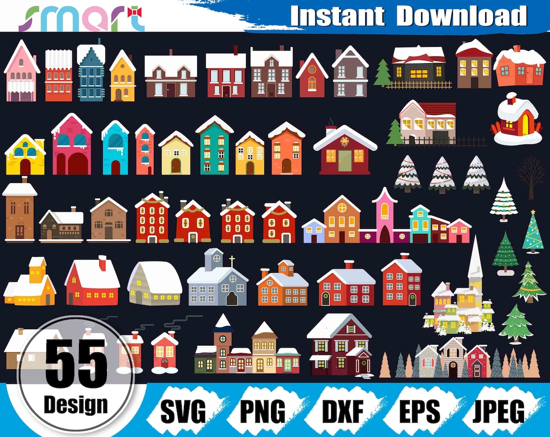 Christmas House SVG Bundle: Winter Village Clipart (digital Download ...