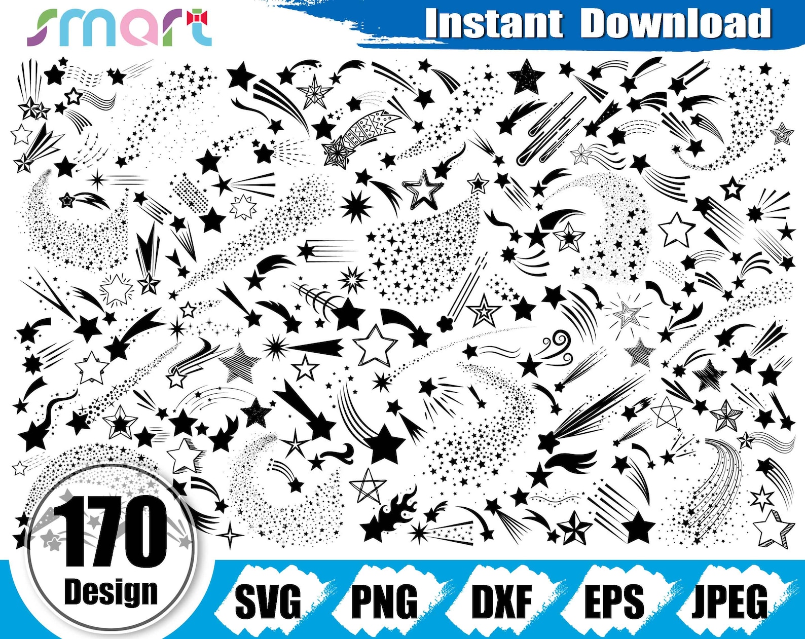 Stars SVG Bundle,shooting Star Svg,meteorite Svg,stars Clipart Vector ...
