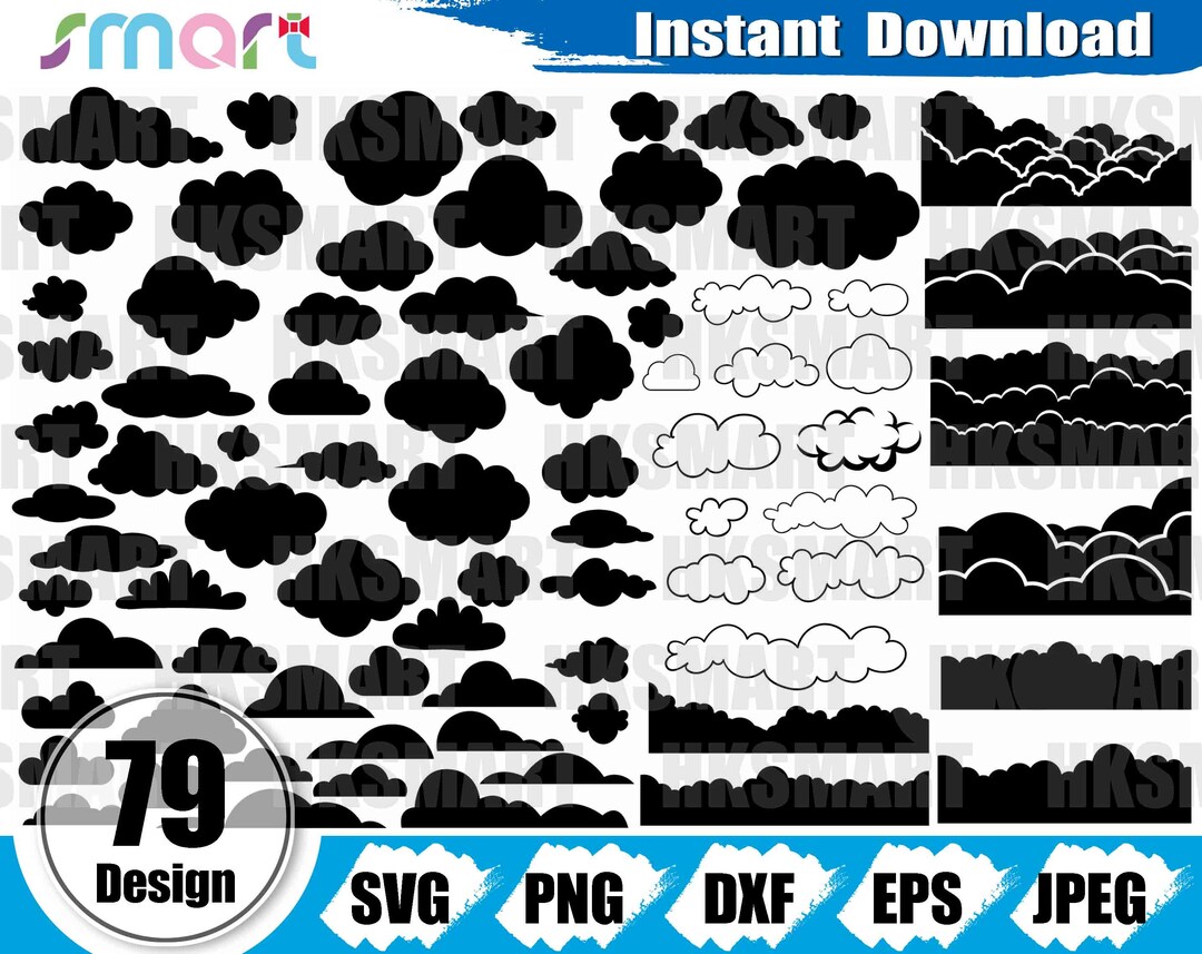 Cloud Svg Bundle,weather Svg,sky Svg,cloud Clipart Vector Png Dxf Eps ...