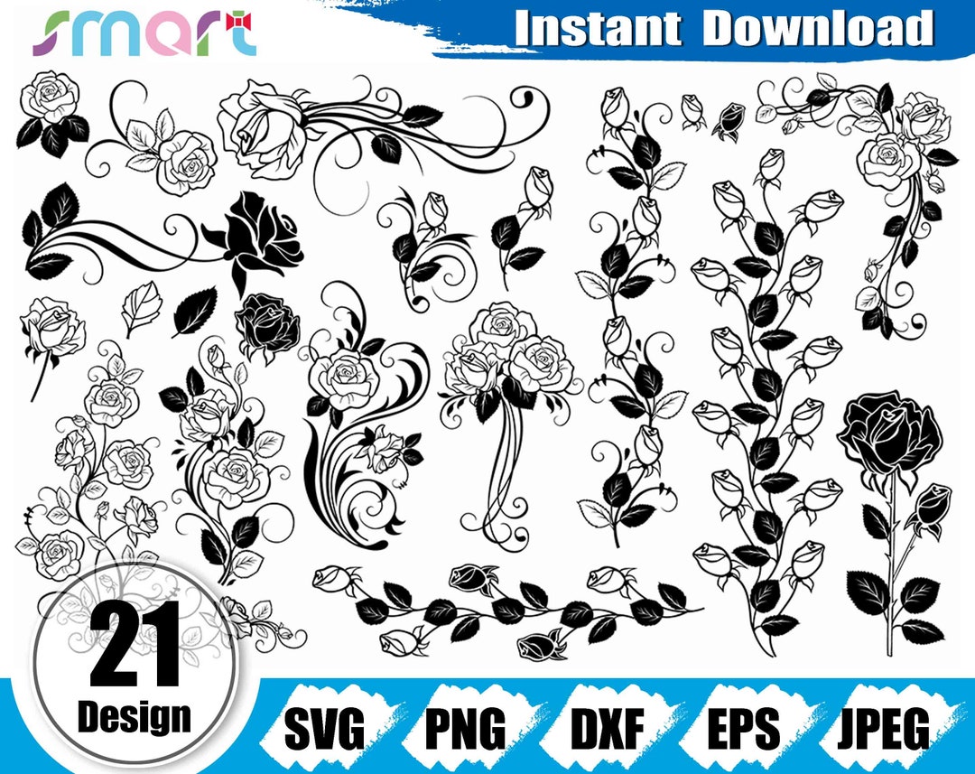 Rose Frame SVG Bundle,rose Corner Frame Svg,rose Border Svg,rose ...