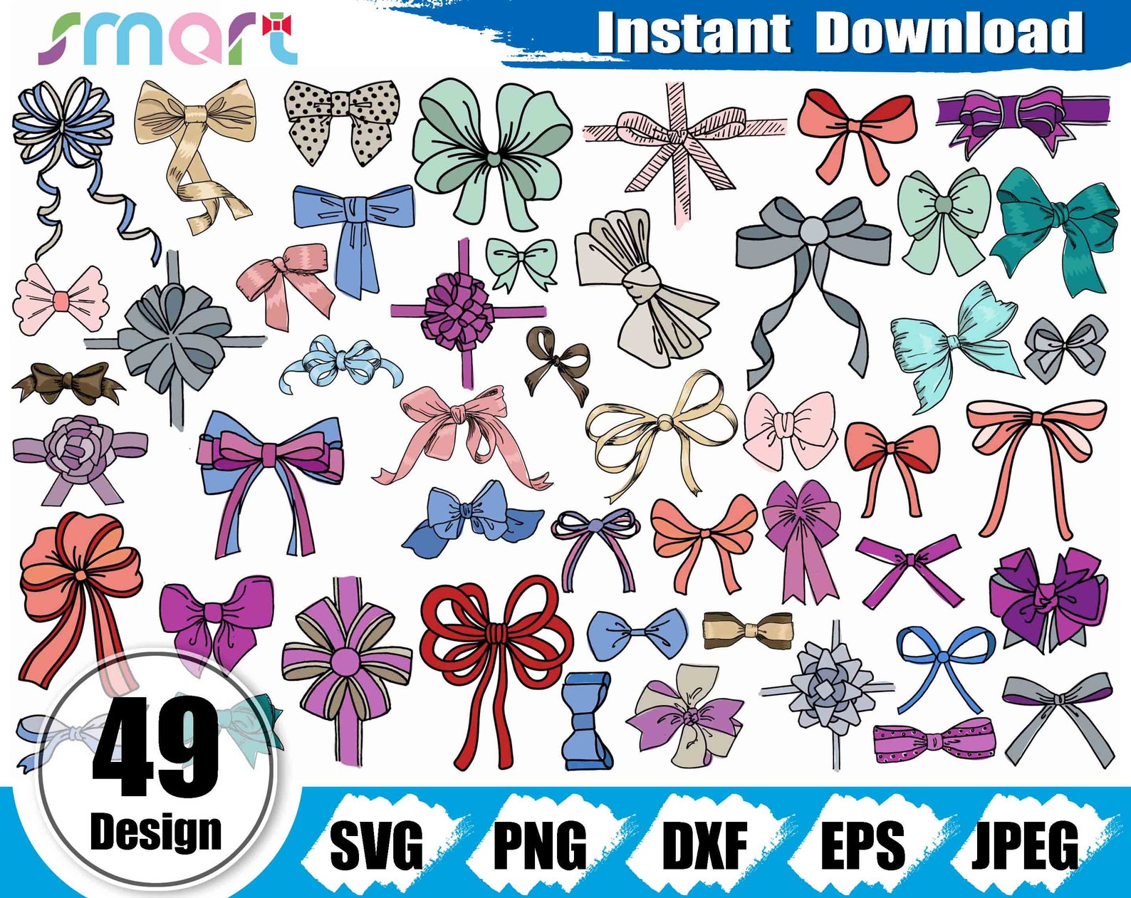 Colorful Bow SVG Bundle: Ribbon & Gift Bow Clipart (digital Download ...