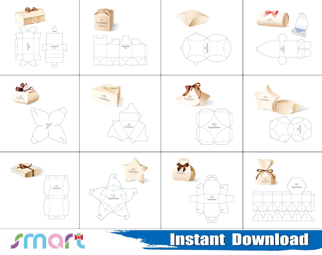 Star Box Svg, Ellipse Box Svg, Gift Box Template Svg Bundle, Png, Dxf ...