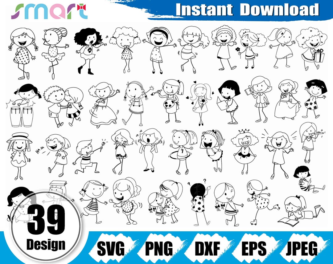 Stick Figure Girl SVG Bundle: Clipart Vector Cut Files (digital ...