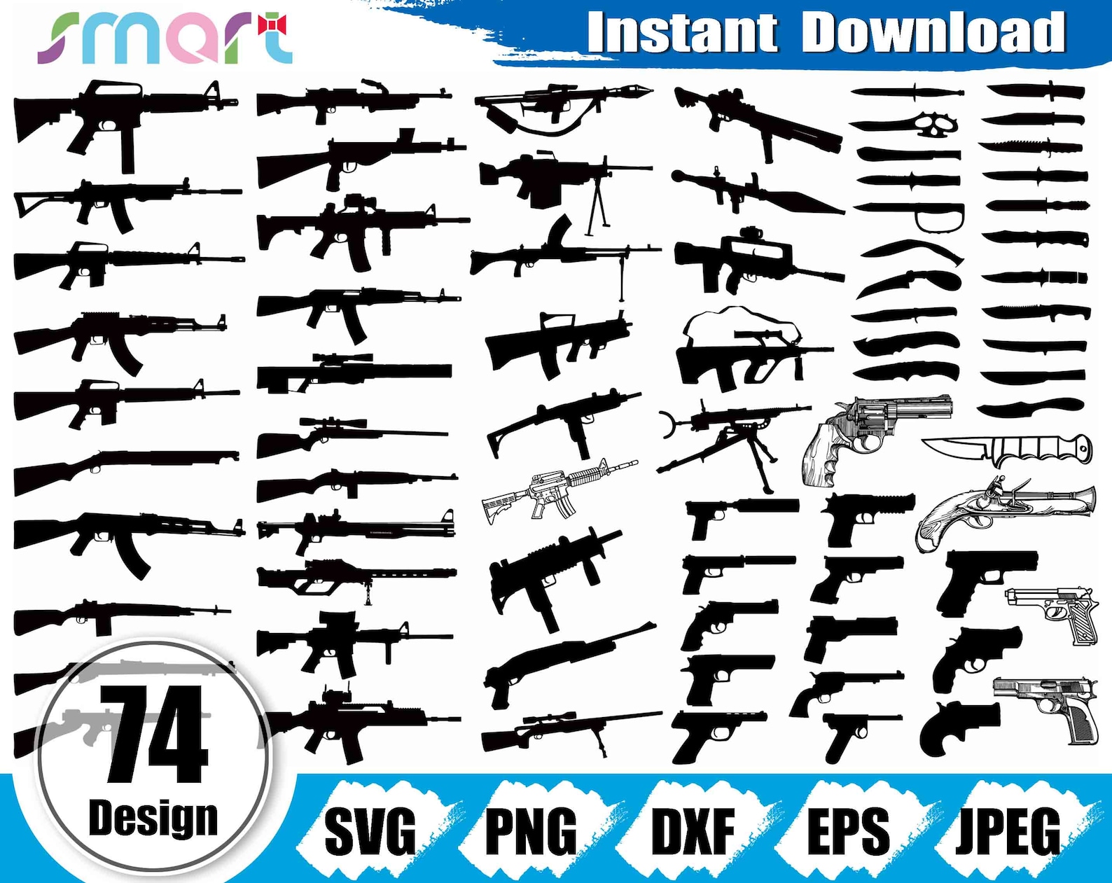 Gun SVG Bundle, Weapon Clipart, Pistol, Dagger (digital Download) - Etsy
