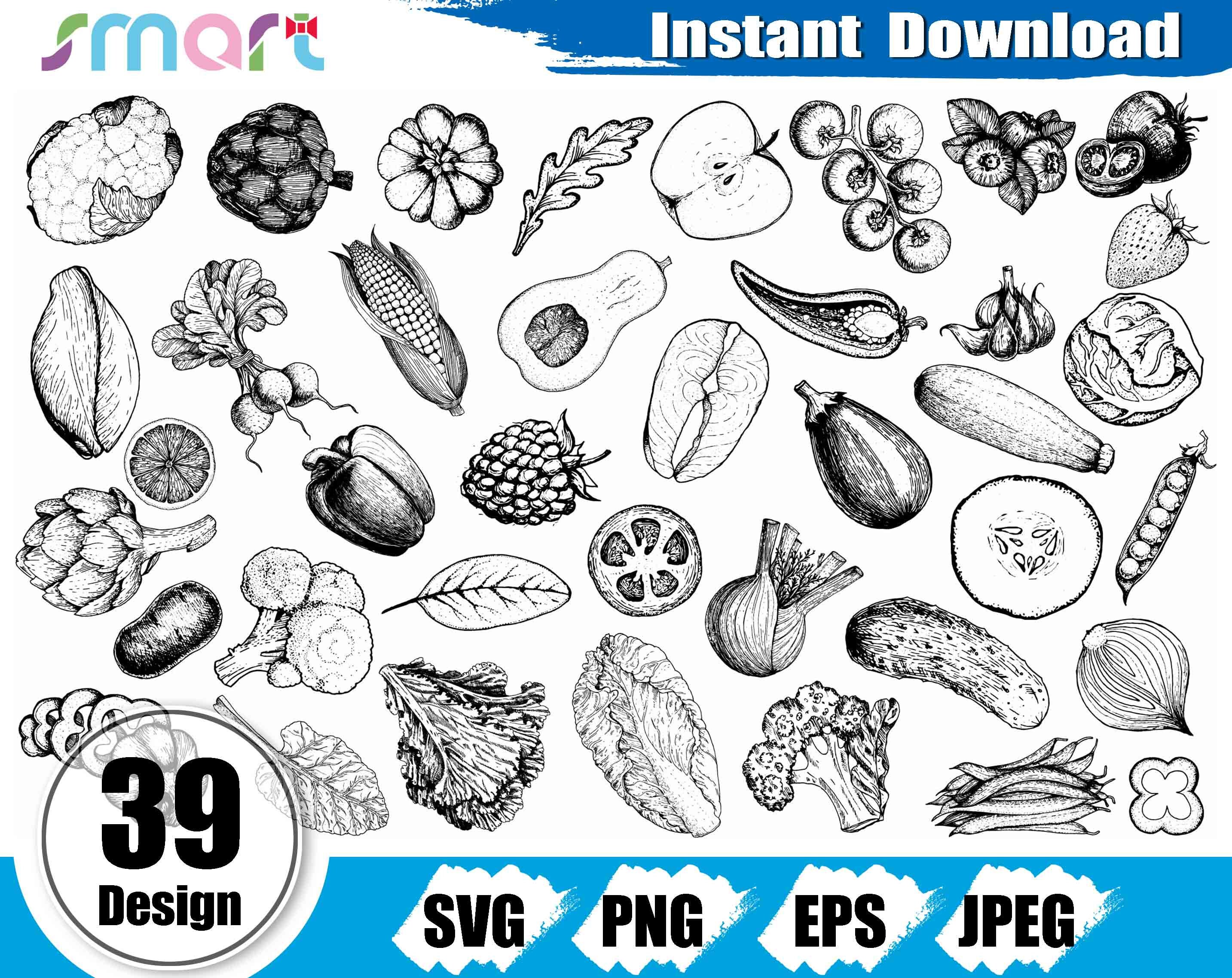 Dibujado a mano Frutas Verduras svg Paquete, Alimentos svg, Frutas ...
