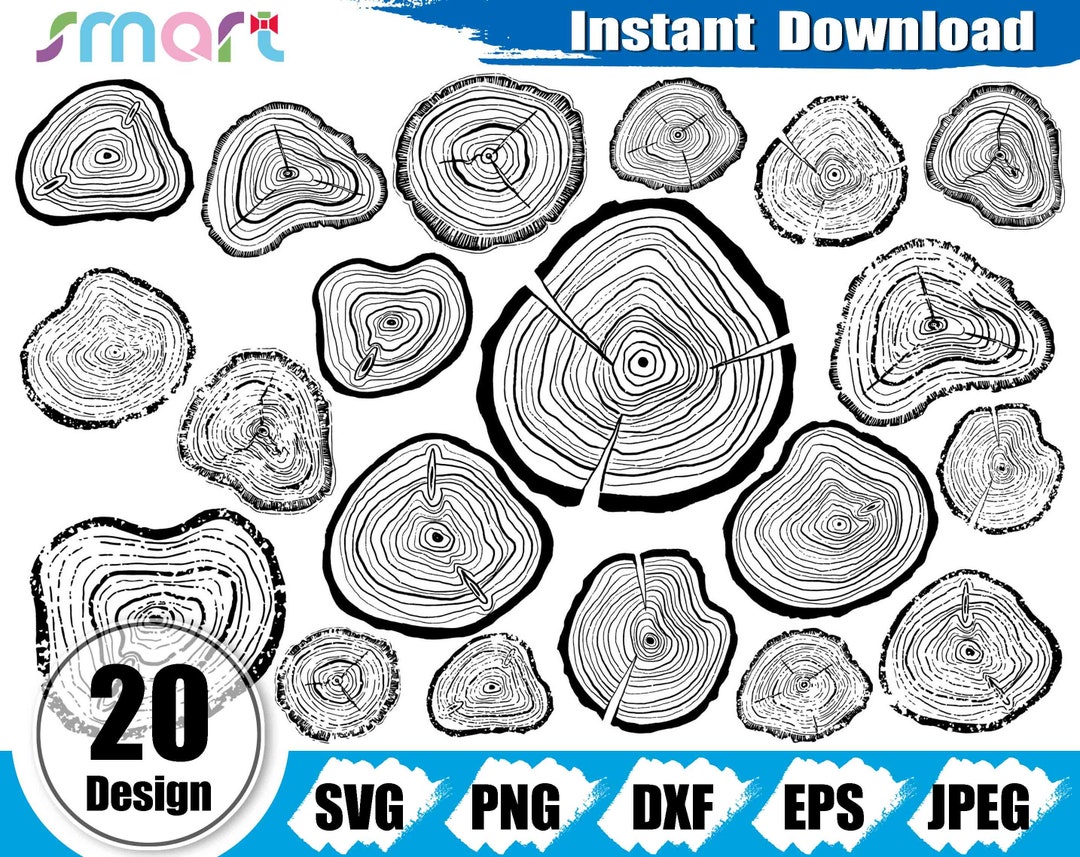Tree Rings Svg Bundle,wood Cross Section Svg,tree Rings Clipart Vector ...