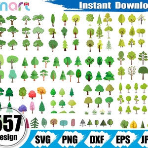 Cute Tree Svg Bundle,forest Svg,colored Cartoon Tree Branches Pine Palm ...