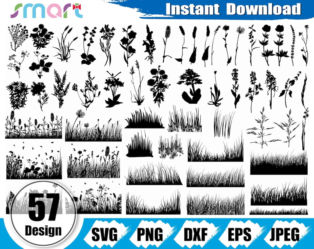Grass SVG Bundle, Wildflower Border, Vector Clipart (digital Download ...